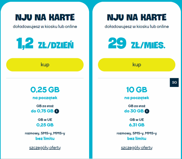 nju mobile na kartę i subskrypcja - oferta, pakiety, ceny